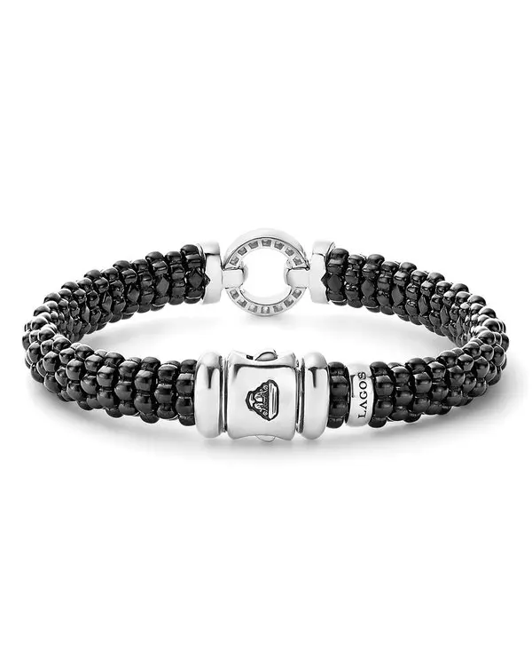 Lagos Black Caviar Ceramic Bracelet With Sterling Silver And Diamonds - White/black