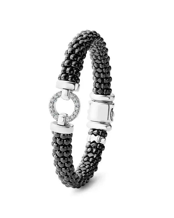 Lagos Black Caviar Ceramic Bracelet With Sterling Silver And Diamonds - White/black