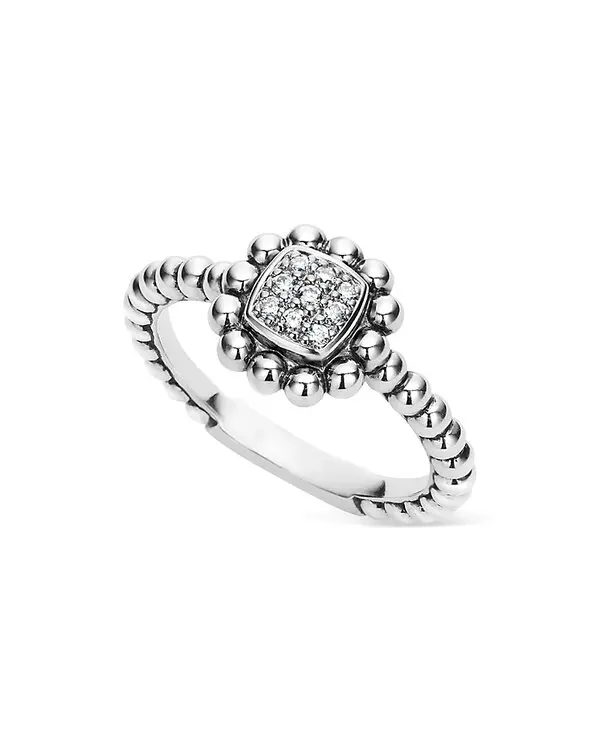 Lagos Sterling Silver Diamond Square Ring - White/silver