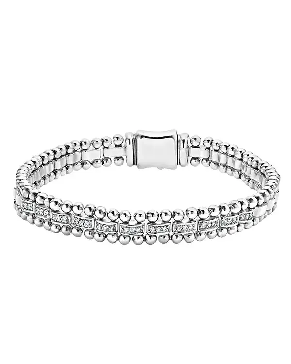 Lagos Sterling Silver Caviar Spark Diamond Link Bracelet - White/silver