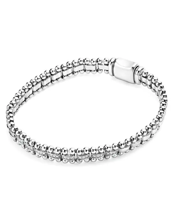 Lagos Sterling Silver Caviar Spark Diamond Link Bracelet - White/silver