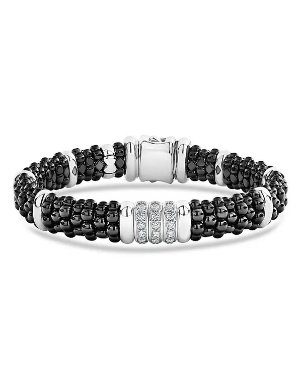 Lagos Sterling Silver Black Caviar Diamond Station Bracelet - White/black