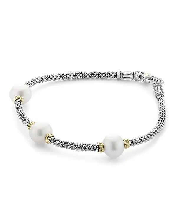 Lagos 18k Gold And Sterling Silver Luna Pearl Bracelet - White/silver