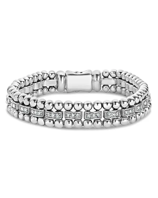 Lagos Sterling Silver Caviar Spark Diamond Link Bracelet - White/silver