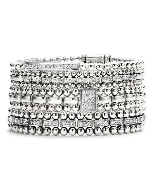 Lagos Sterling Silver Caviar Spark Diamond Link Bracelet - White/silver