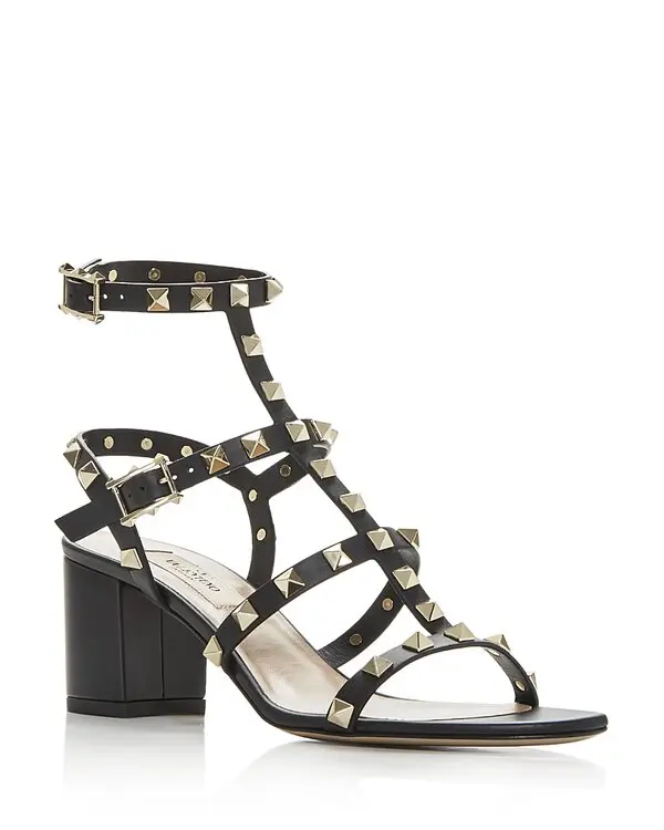 Valentino Garavani Rockstud City Block Heel Sandals - Black/gold