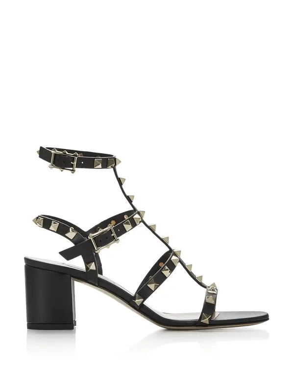 Valentino Garavani Rockstud City Block Heel Sandals - Black/gold