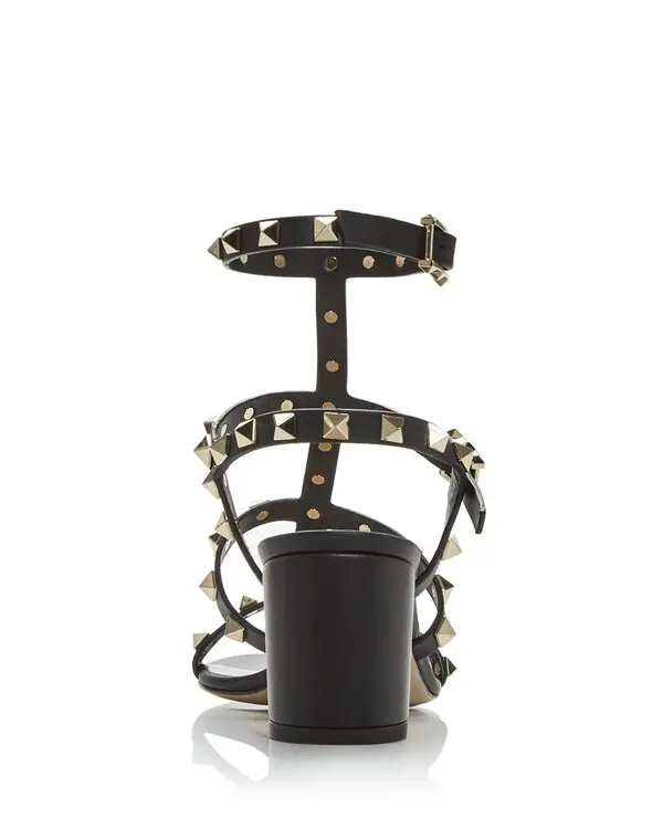Valentino Garavani Rockstud City Block Heel Sandals - Black/gold