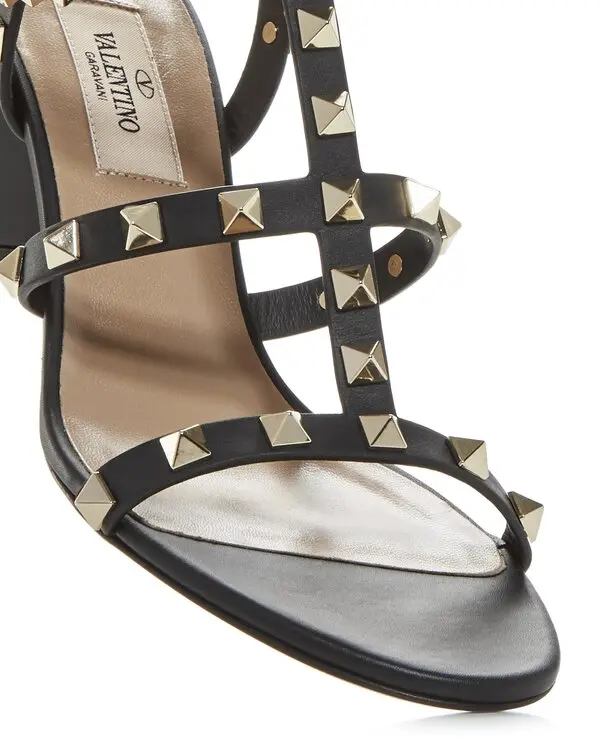 Valentino Garavani Rockstud City Block Heel Sandals - Black/gold
