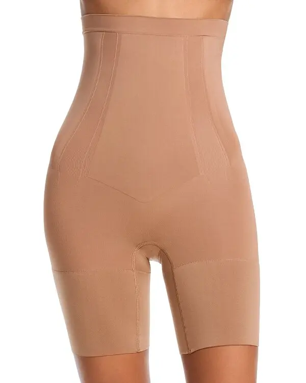 Spanx Oncore High-waisted Mid-thigh Shorts - Cafe Au Lait