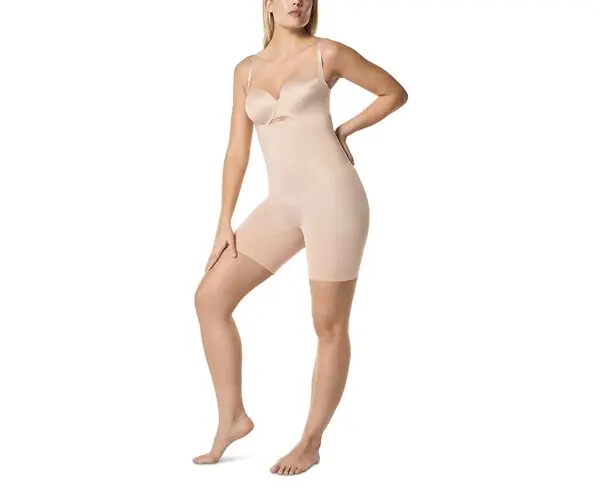 Spanx Oncore Open-bust Mid-thigh Bodysuit - Soft Nude