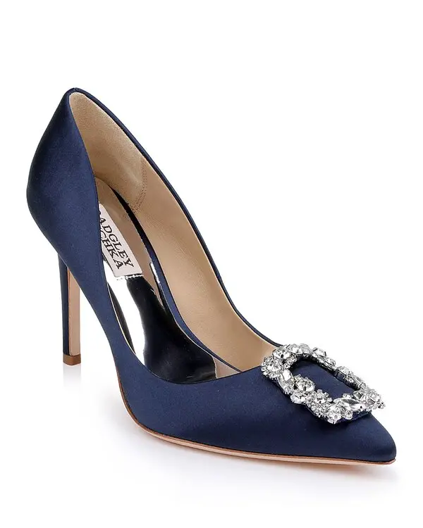 Badgley Mischka Cher Crystal Buckle Pumps - Midnight Satin
