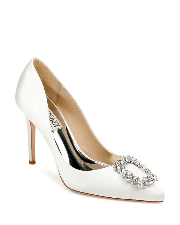 Badgley Mischka Cher Crystal Buckle Pumps - White Satin