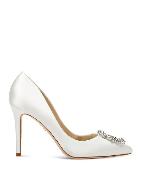 Badgley Mischka Cher Crystal Buckle Pumps - White Satin