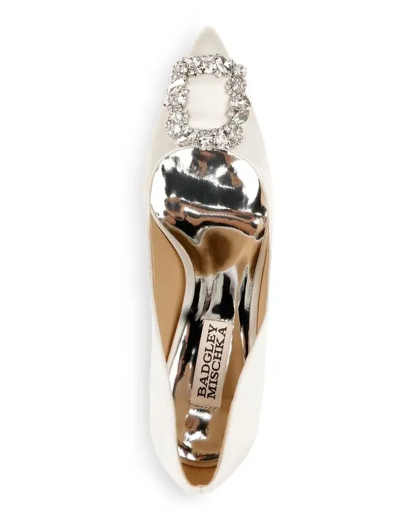 Badgley Mischka Cher Crystal Buckle Pumps - White Satin