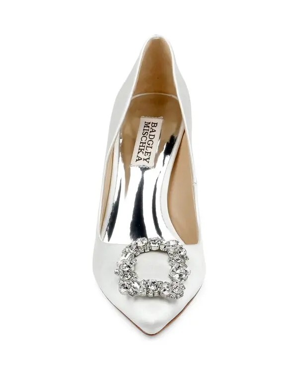 Badgley Mischka Cher Crystal Buckle Pumps - White Satin