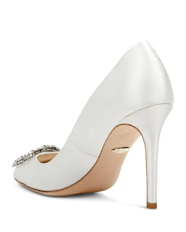 Badgley Mischka Cher Crystal Buckle Pumps - White Satin