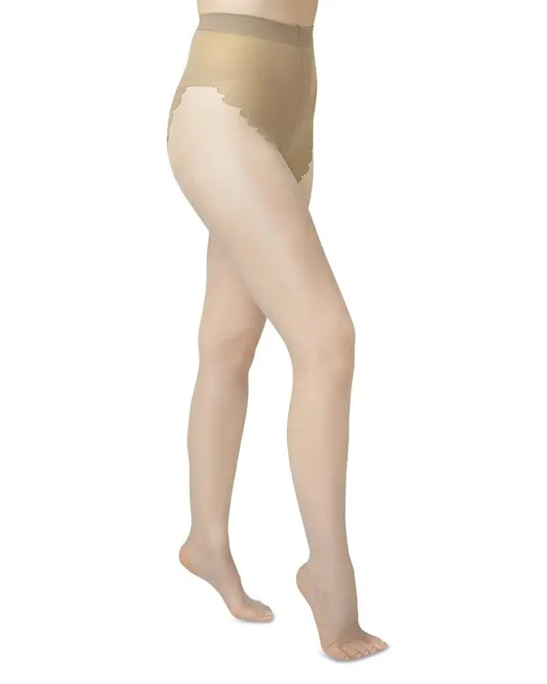 Hue French Lace Control Top Sheer Tights - Pebble