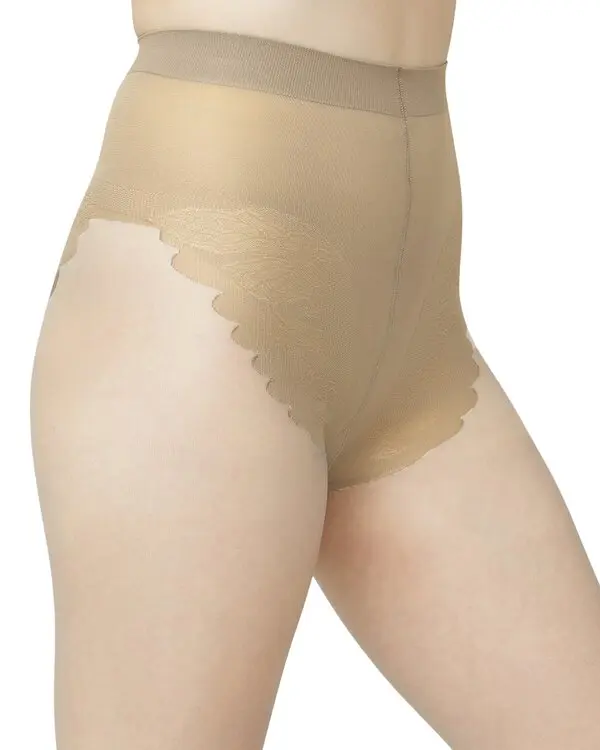 Hue French Lace Control Top Tights - Pebble