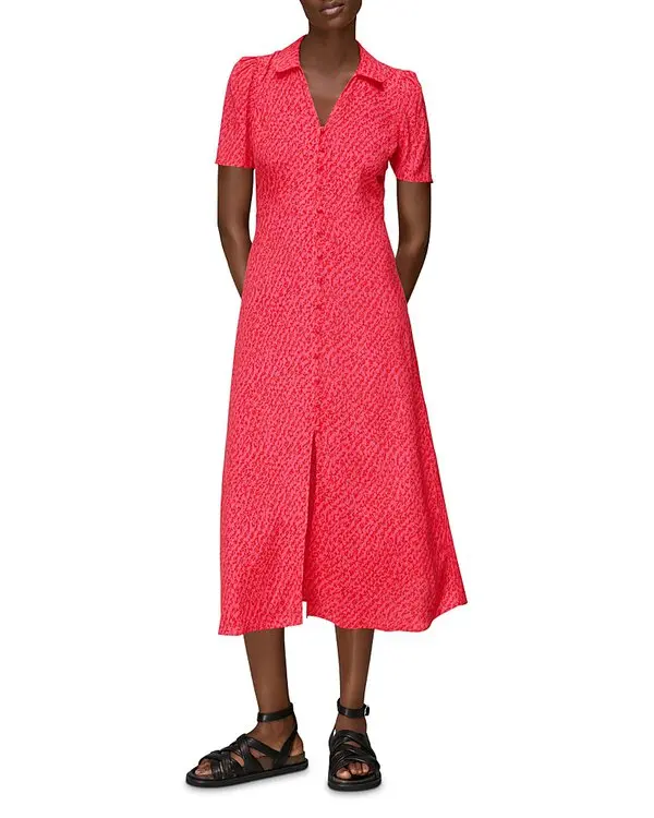 Whistles Rowan Diagonal Textured Midi Dress - Pink Multi
