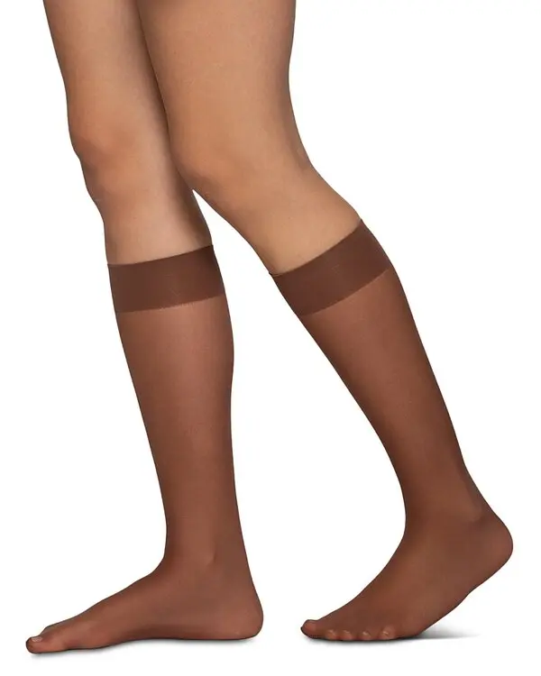 Hue Set Of Sheer Knee-high Socks - Brown