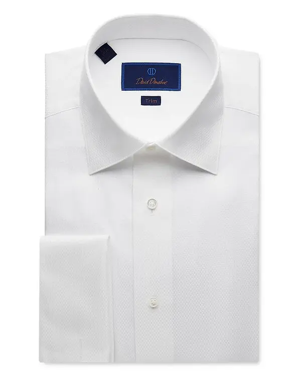 David Donahue Dobby Weave French Cuff Trim Fit Formal Shirt - White
