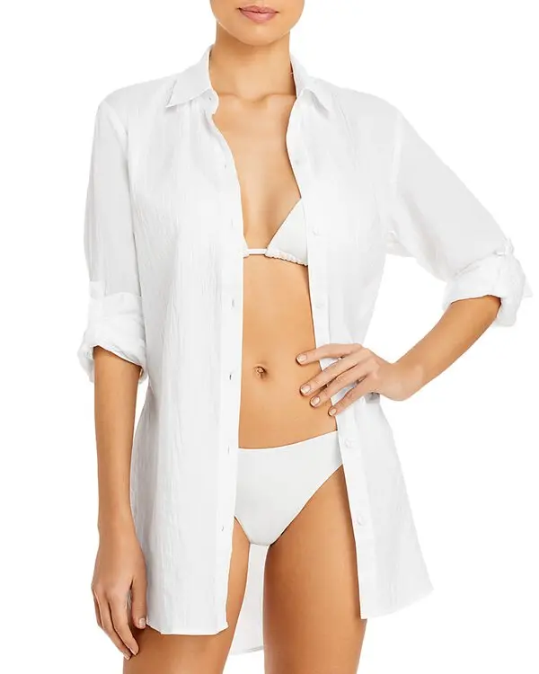 Tommy Bahama Crinkle Boyfriend Shirt Swim Cover-up - White