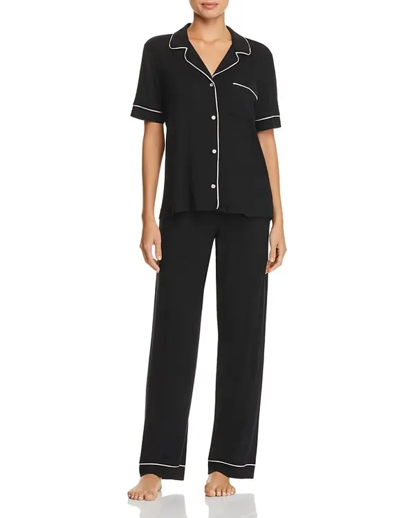 Eberjey Gisele Short Sleeve Long Pant Pajama Set - Black/sorbet Pink