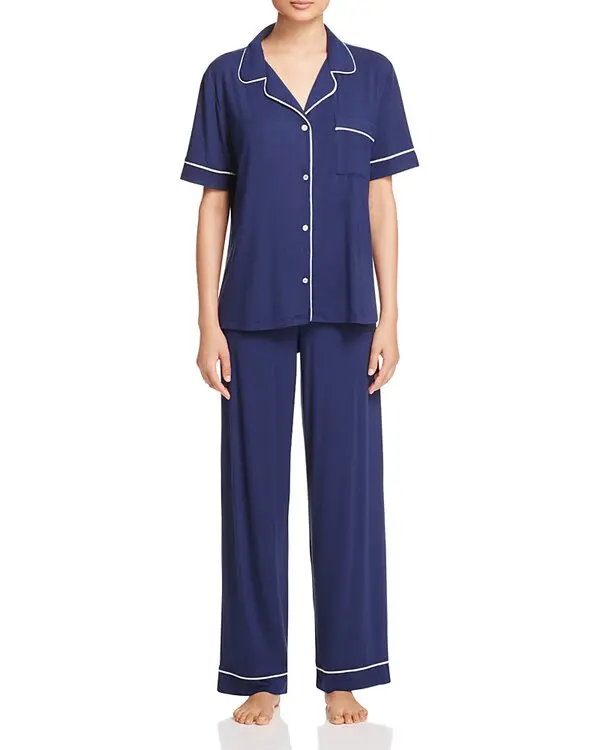 Eberjey Gisele Short Sleeve Long Pant Pajama Set - Navy/ivory