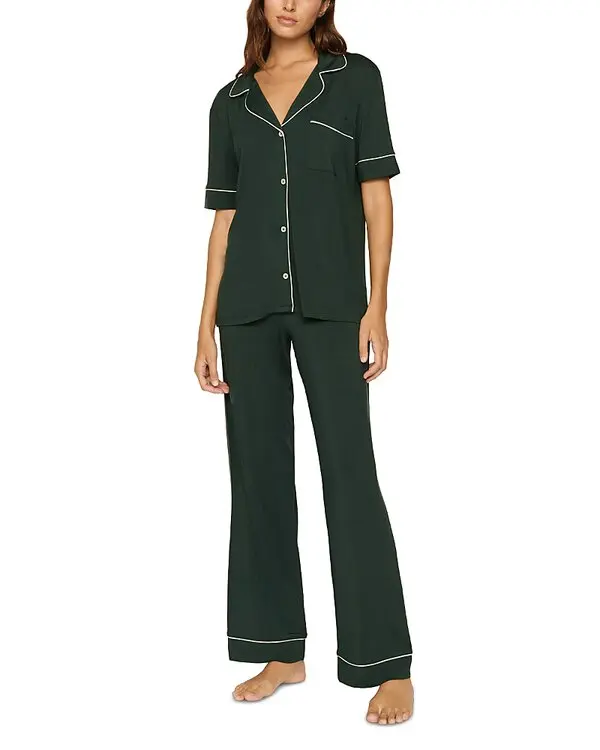 Eberjey Gisele Short Sleeve Long Pant Pajama Set - Pine/ivory