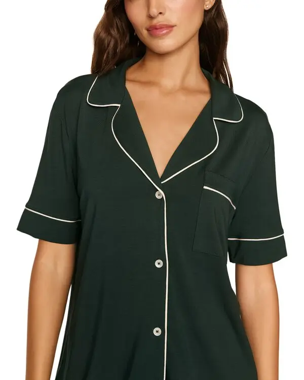 Eberjey Gisele Short Sleeve Long Pant Pajama Set - Pine/ivory