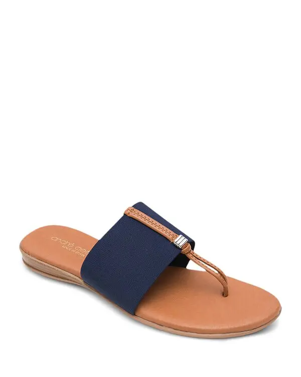 Andre Assous Thong Sandals With Stretch Raffia Upper - Navy