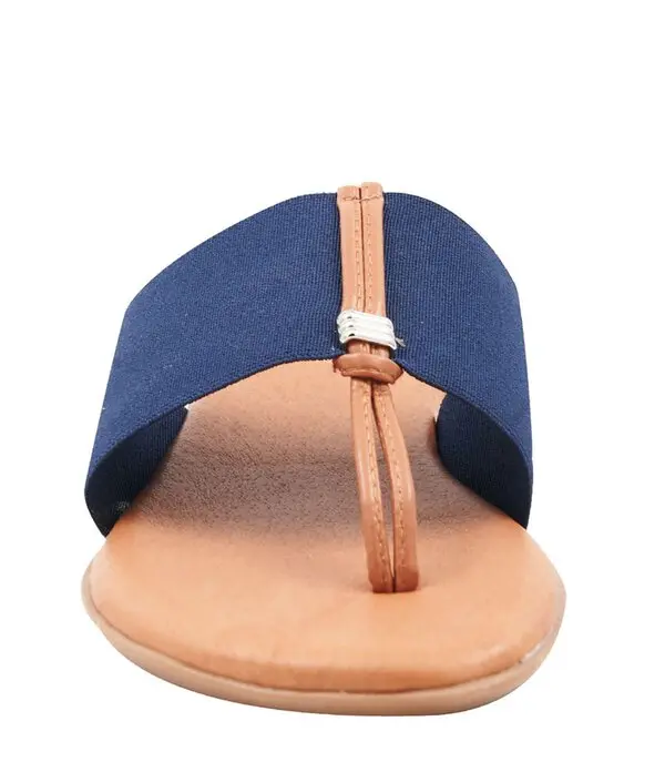 Andre Assous Thong Sandals With Stretch Raffia Upper - Navy