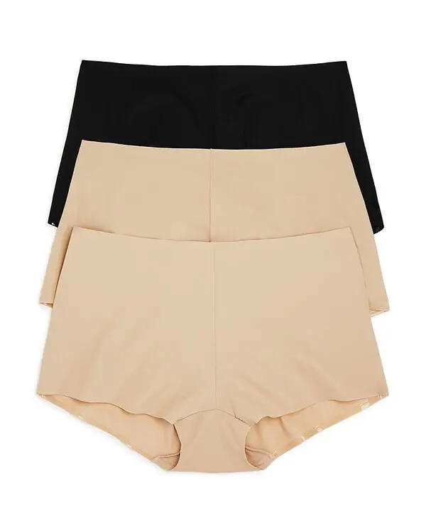 TC FINE INTIMATES Micro Boyshorts, Set Of 3 - Warm Beige/black