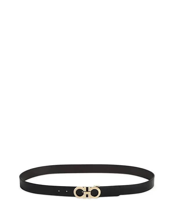 FERRAGAMO Double Gancini Reversible Leather Belt - Black