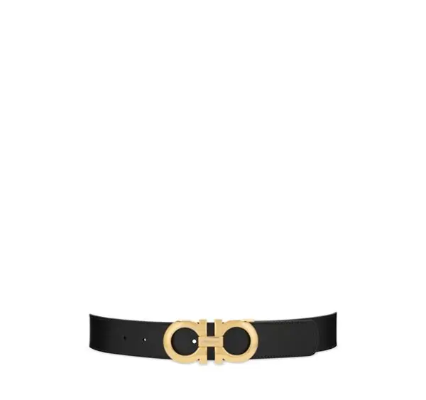 FERRAGAMO Double Gancini Reversible Leather Belt - Black