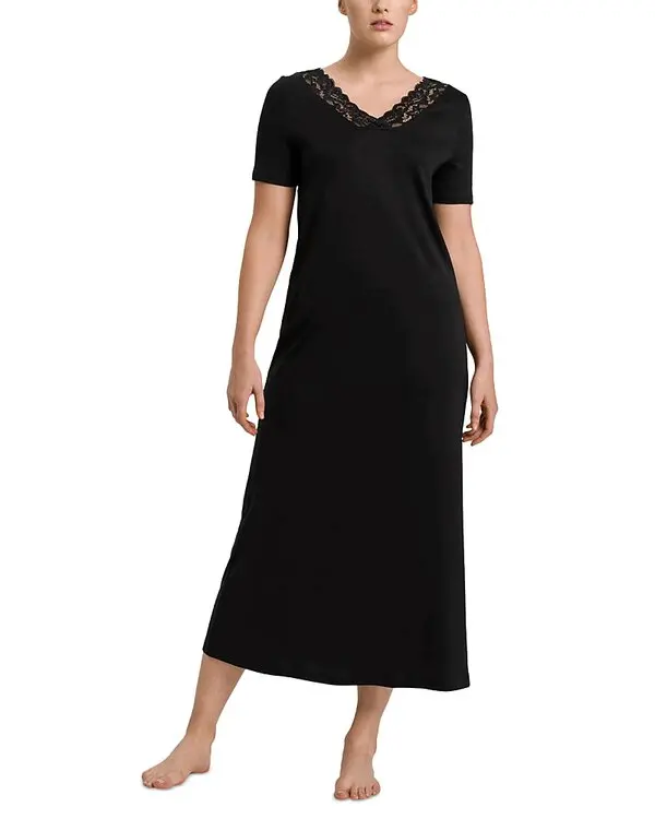 Hanro Moments Short Sleeve Long Gown - Black