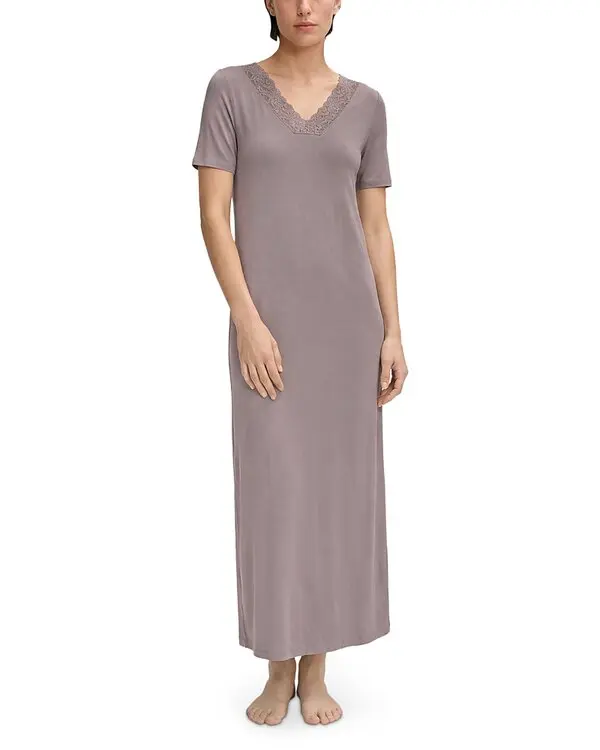 Hanro Moments Short Sleeve Long Gown - Stormy Rose