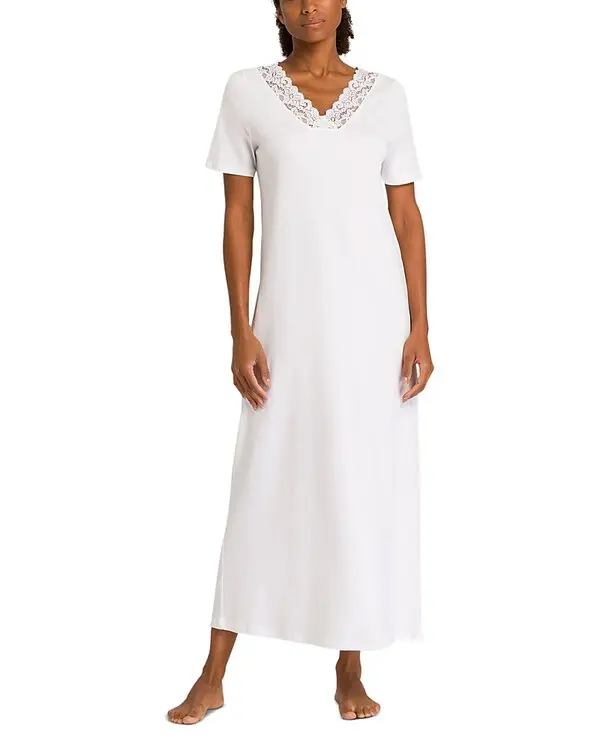 Hanro Moments Short Sleeve Long Gown - White