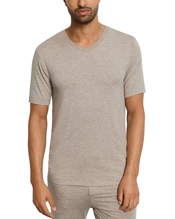 Hanro Lounge V-neck Tee - Hazelnut
