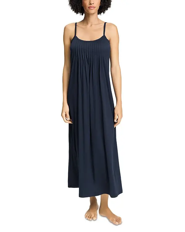 Hanro Juliet Pleated Long Spaghetti Gown - Deep Navy