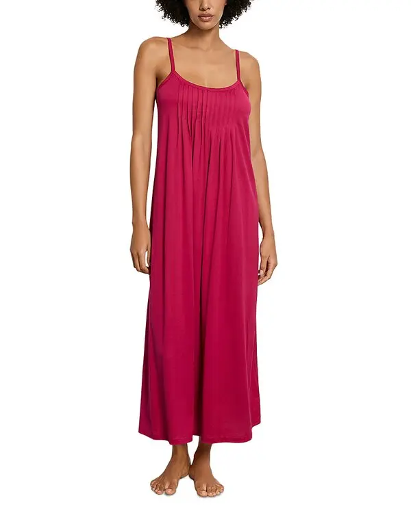 Hanro Juliet Pleated Long Spaghetti Gown - Light Sangria