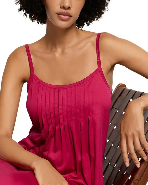 Hanro Juliet Pleated Long Spaghetti Gown - Light Sangria