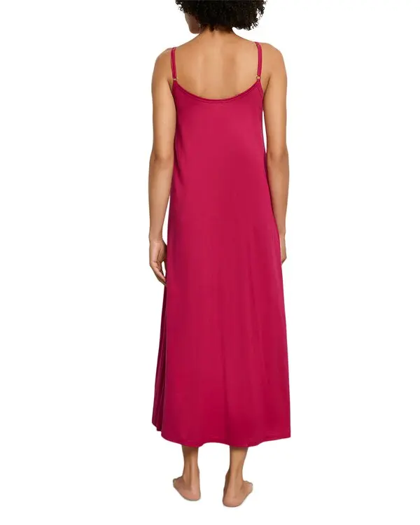 Hanro Juliet Pleated Long Spaghetti Gown - Light Sangria