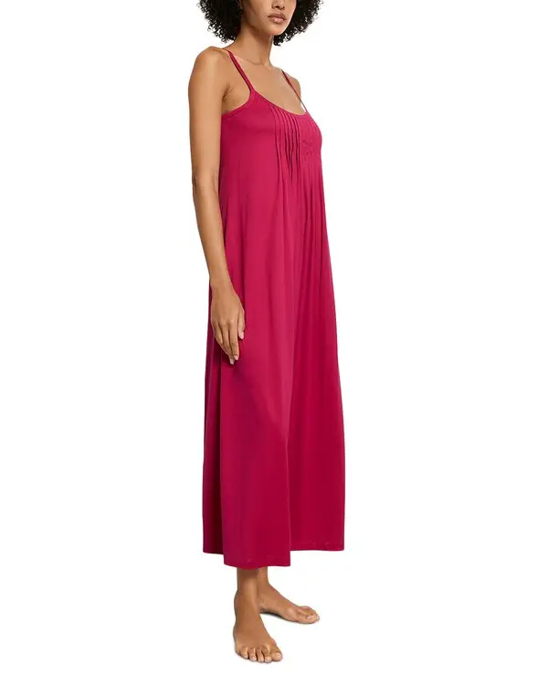 Hanro Juliet Pleated Long Spaghetti Gown - Light Sangria