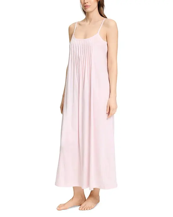 Hanro Juliet Pleated Long Spaghetti Gown - Rose Bath