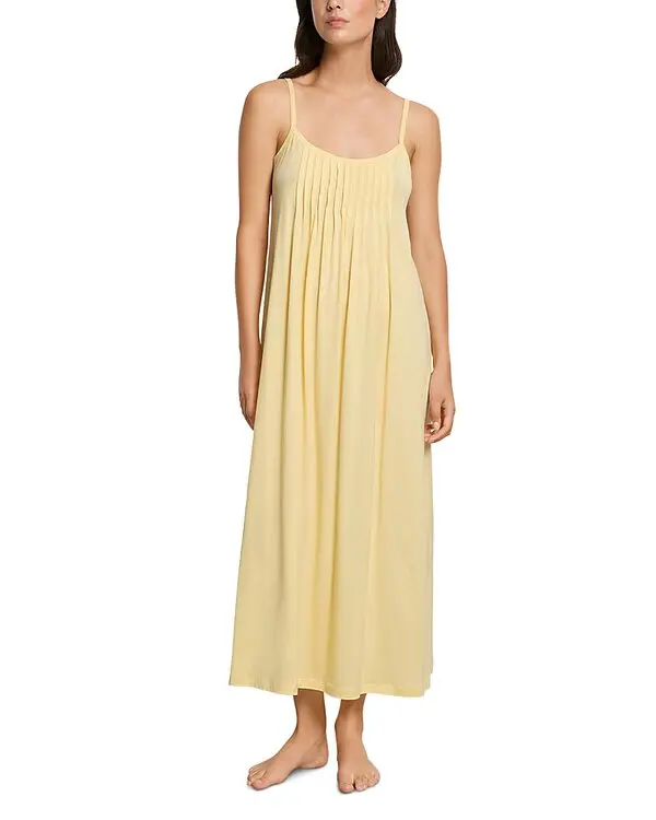 Hanro Juliet Pleated Long Spaghetti Gown - Vanilla Highlight