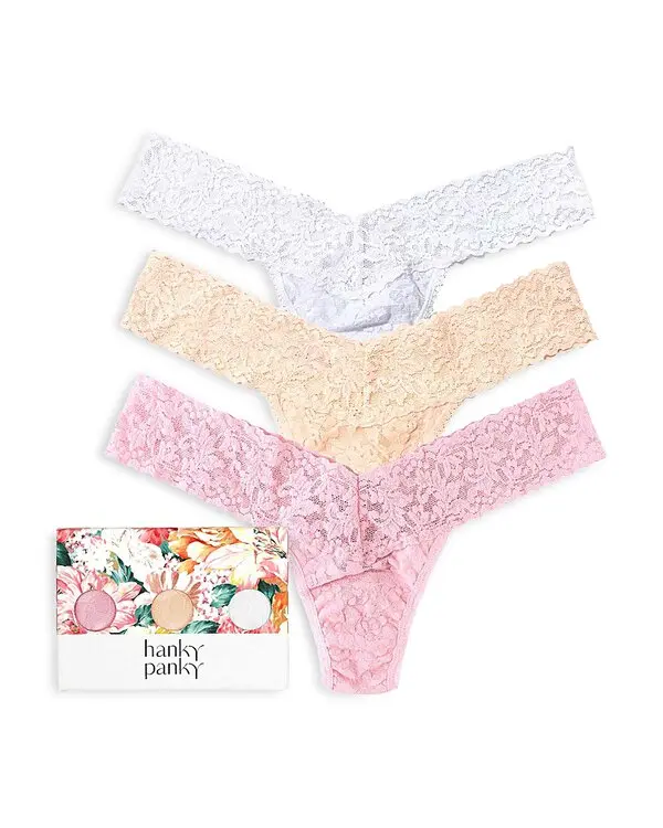 Hanky Panky Signature Lace Low Rise Thongs, Set Of 3 - Meadow Rose Pink/vanilla/apricot Crush O