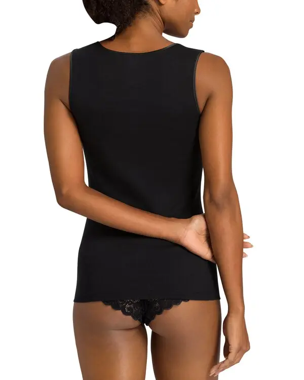 Hanro Moments Cotton Lace Trim Tank - Black