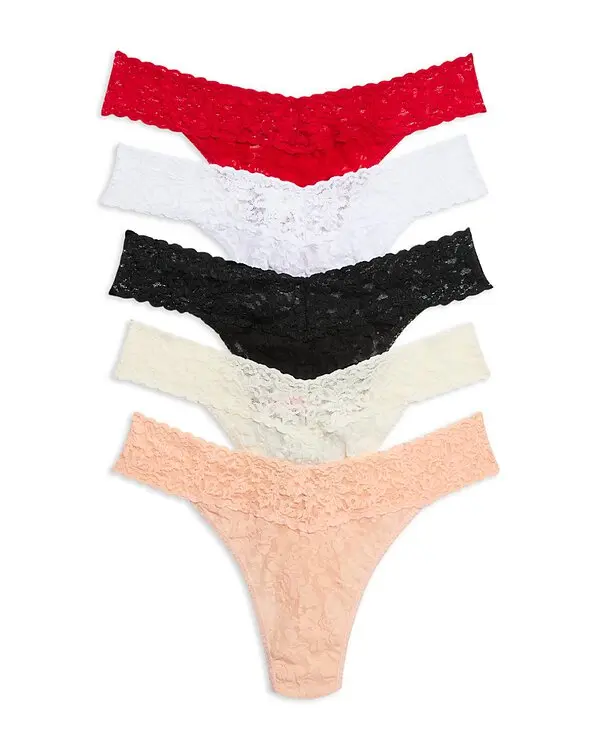 Hanky Panky Signature Original-rise Thongs, Set Of 5 - Black/white/marshmallow/red/vanilla